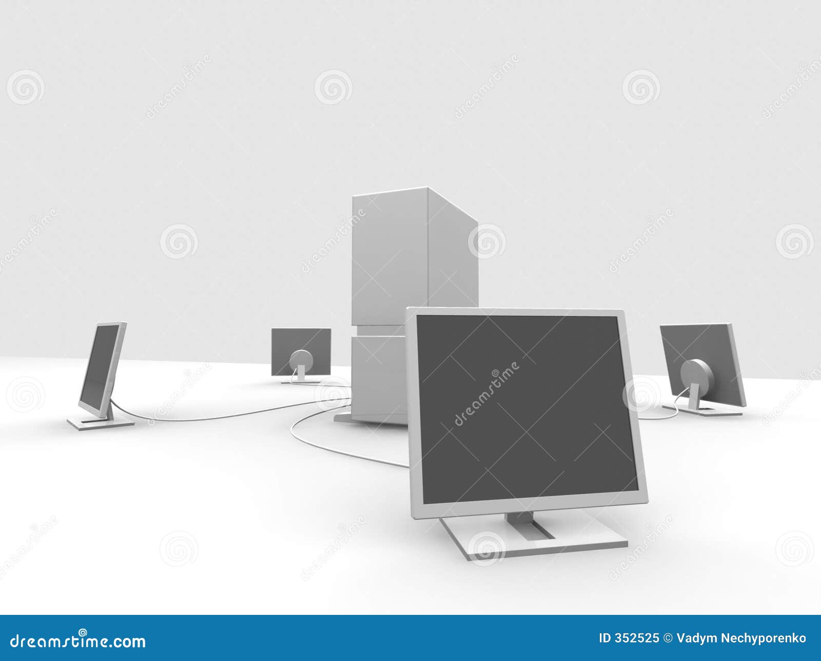 Server and 4 monitors stock illustration. Illustration of terminal - 352525