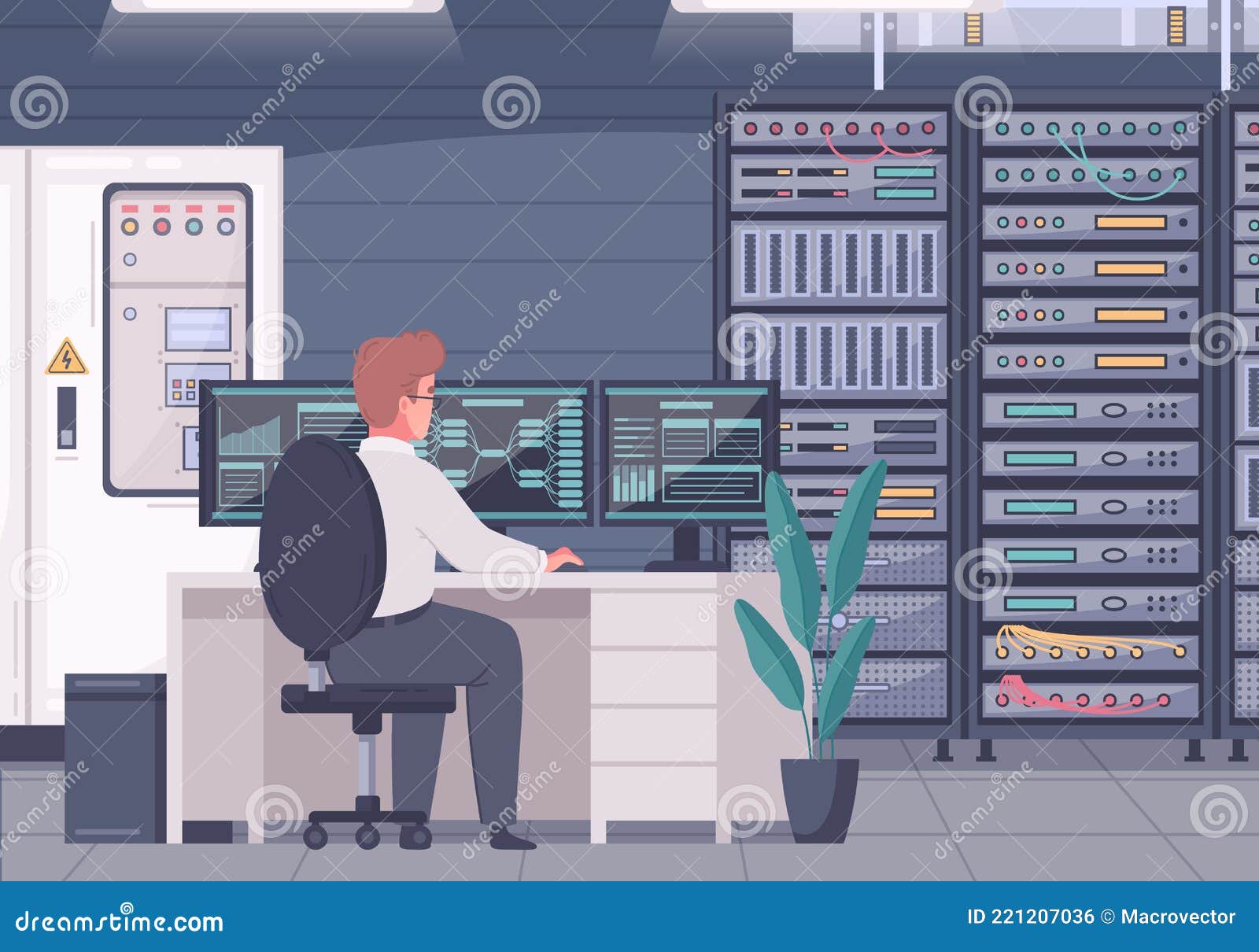 Server Analyst Cartoon Composition Stock Vector - Illustration of drive ...