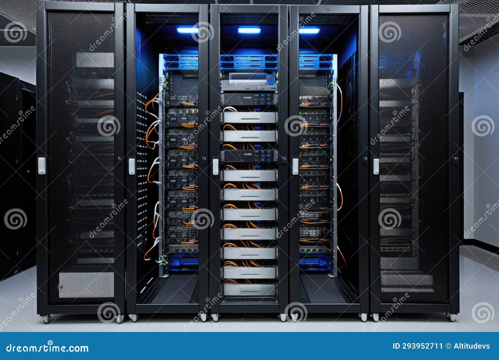 Server Cabinet with Open Doors in a Data Center Stock Image - Image of ...
