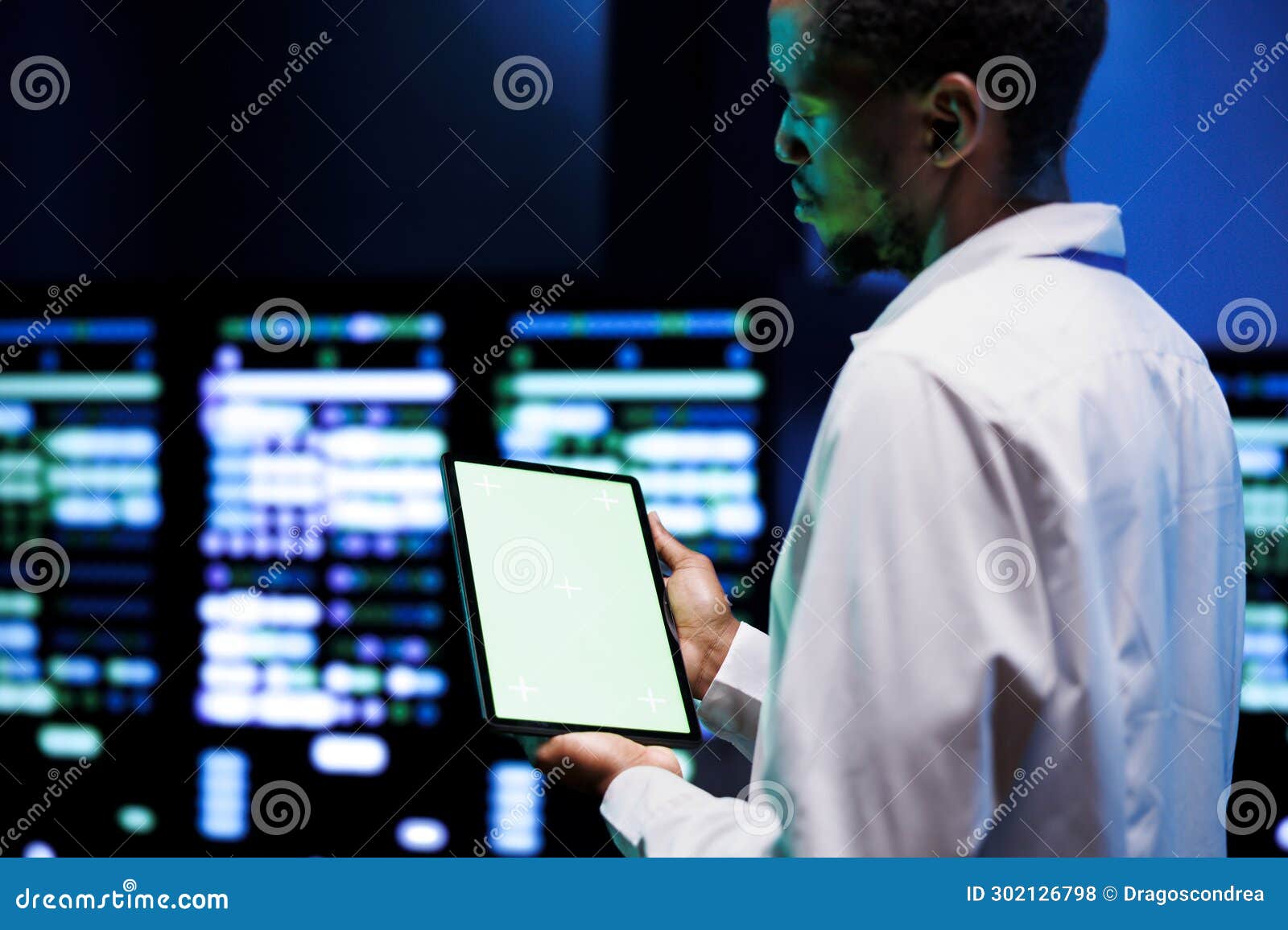 Server Check Using Green Screen Tablet Stock Photo - Image of system ...