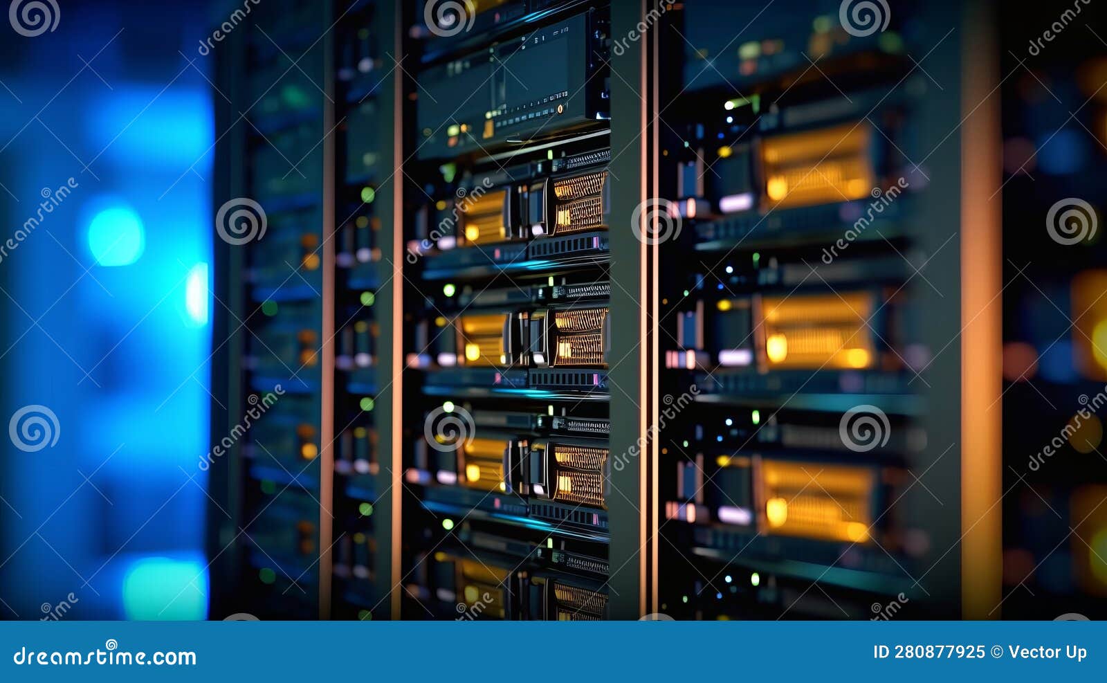 Server Close Up. Modern Datacenter. Generative AI. Stock Illustration ...