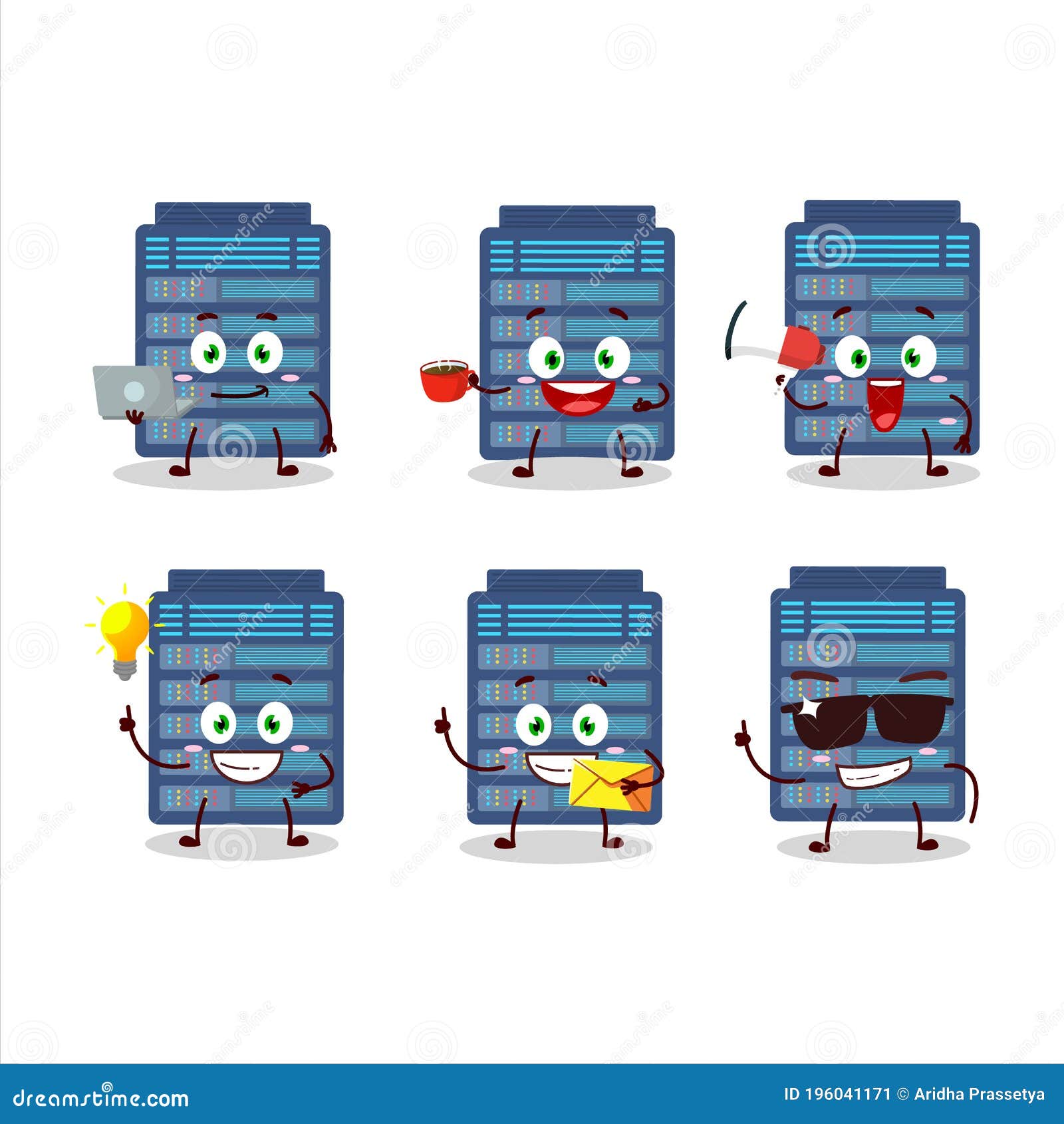 Server Cloud Cartoon Character with Various Types of Business Emoticons ...