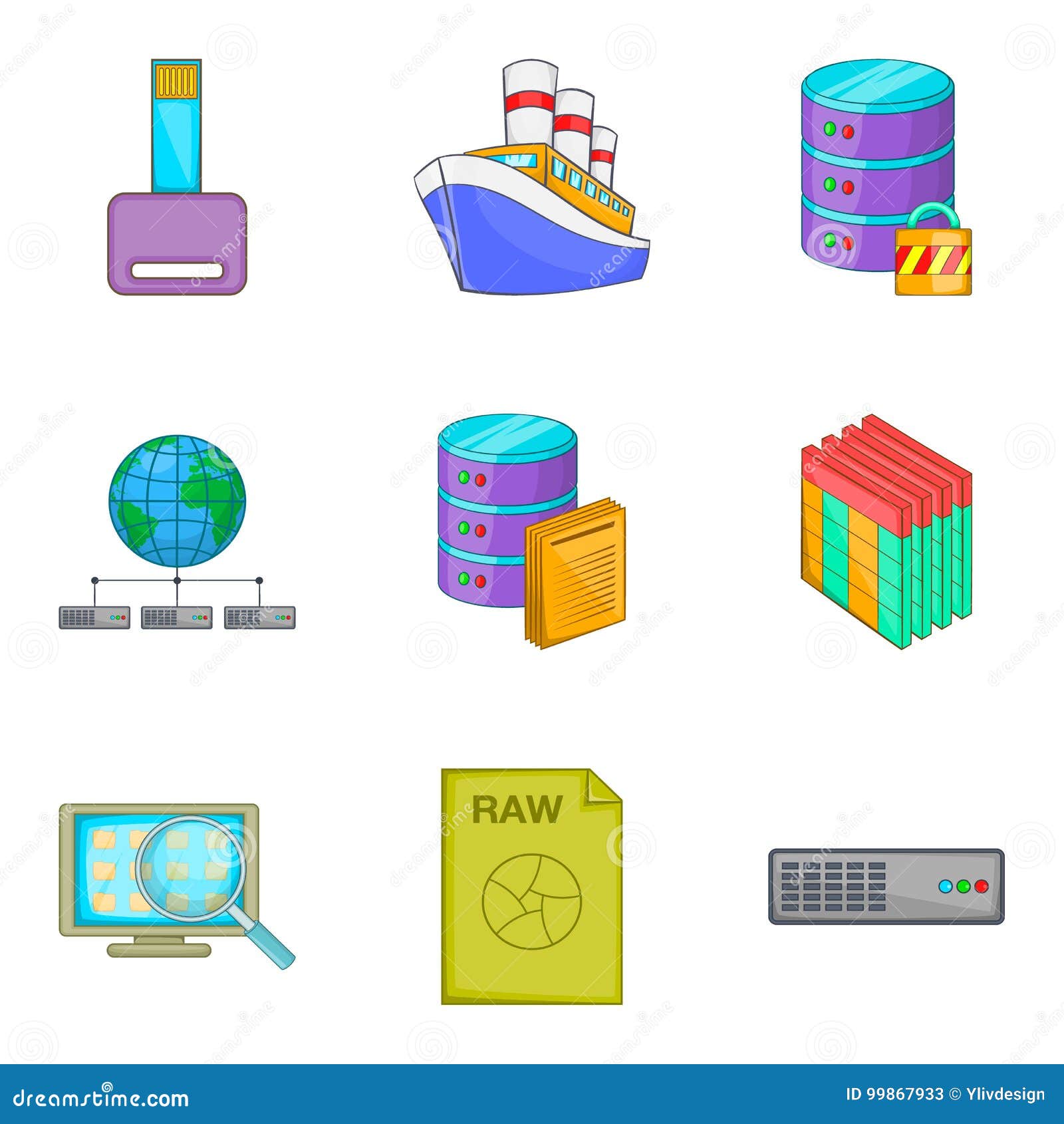 Server Cloud Icon Set, Cartoon Style Stock Vector - Illustration of ...