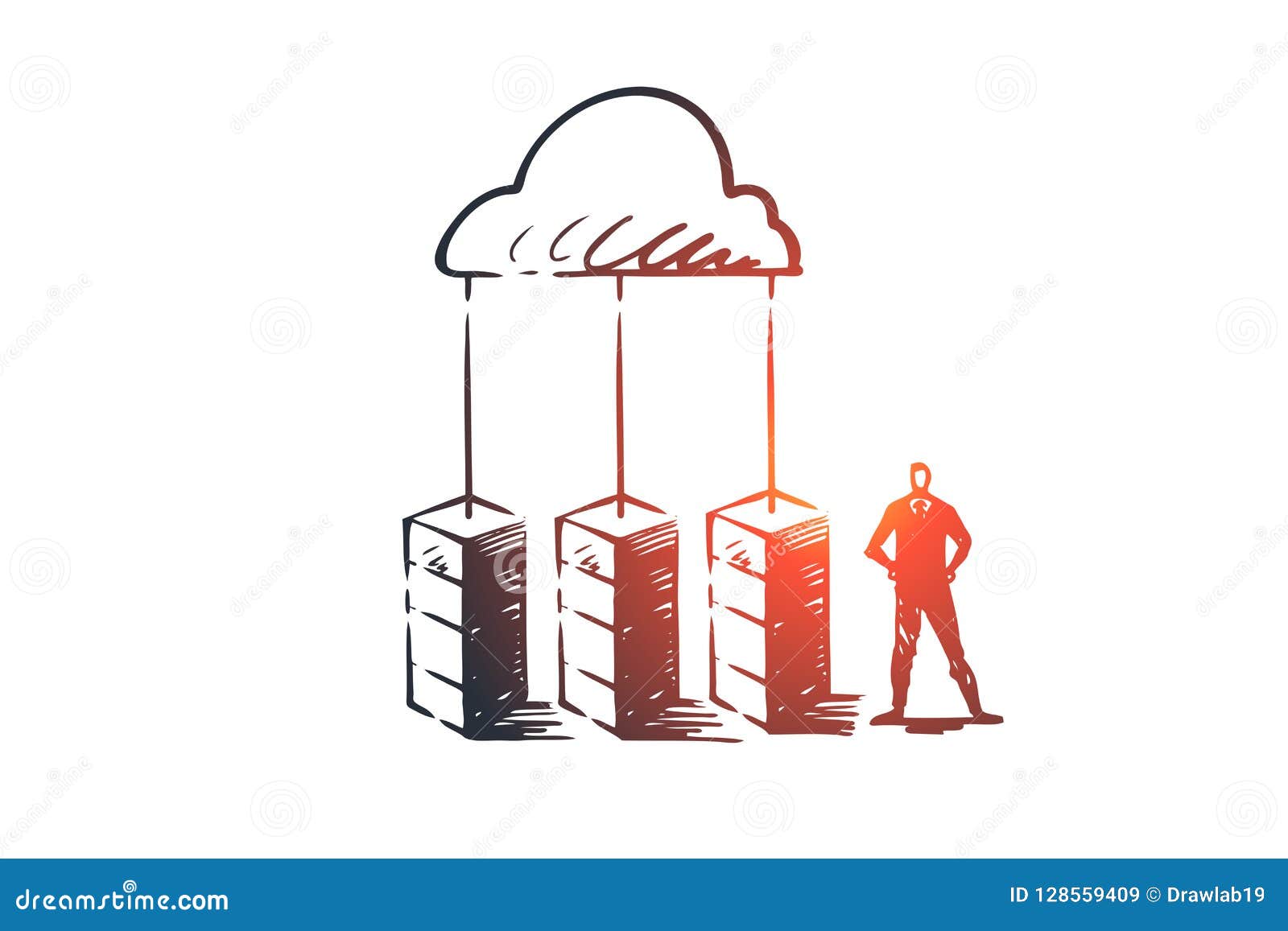Server, Cloud, System, Database, Storage Concept. Hand Drawn Isolated ...