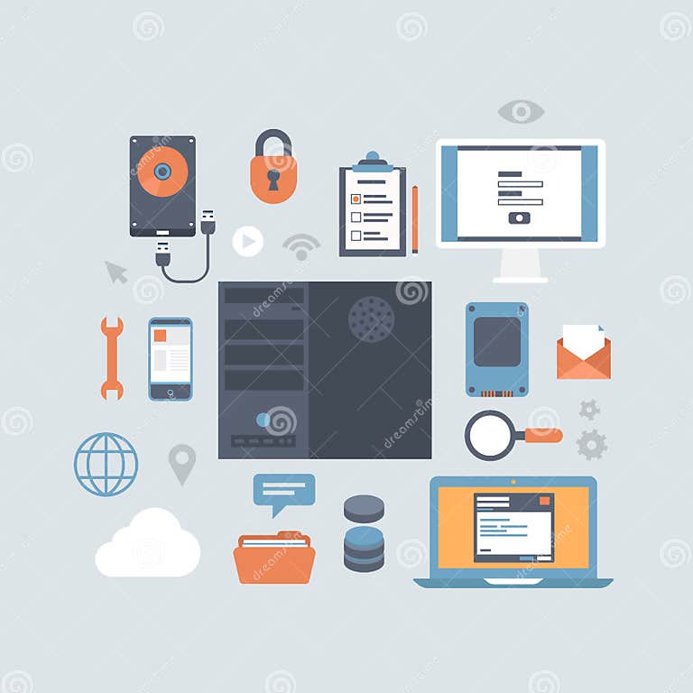 Server Computing Hosting Modern Flat Style Equipment Icon Set Stock ...