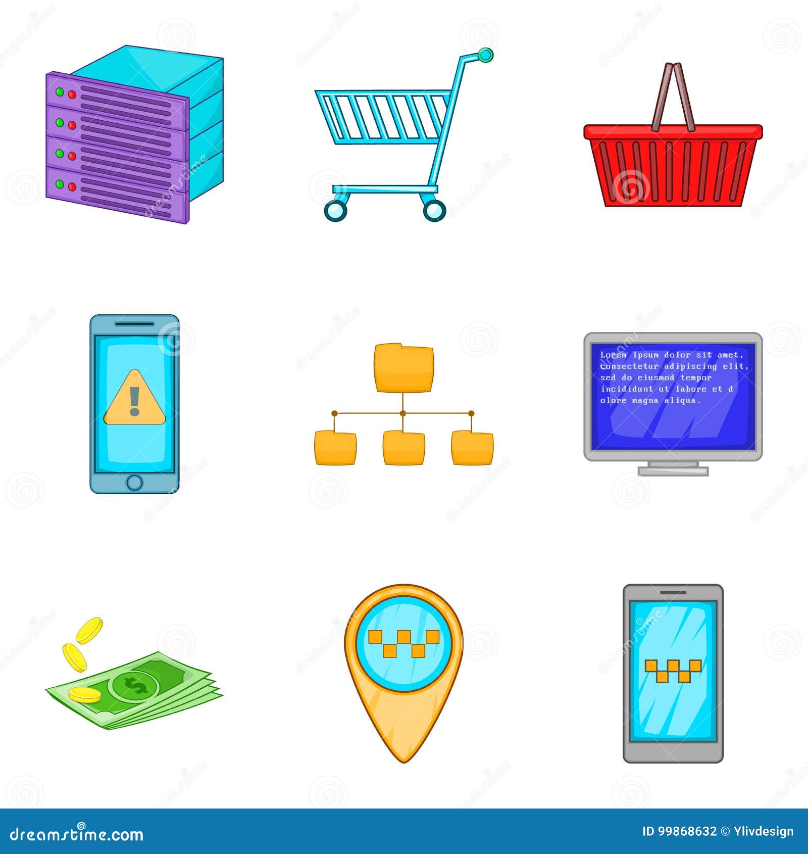 Server Computing Icon Set, Cartoon Style Stock Vector - Illustration of ...