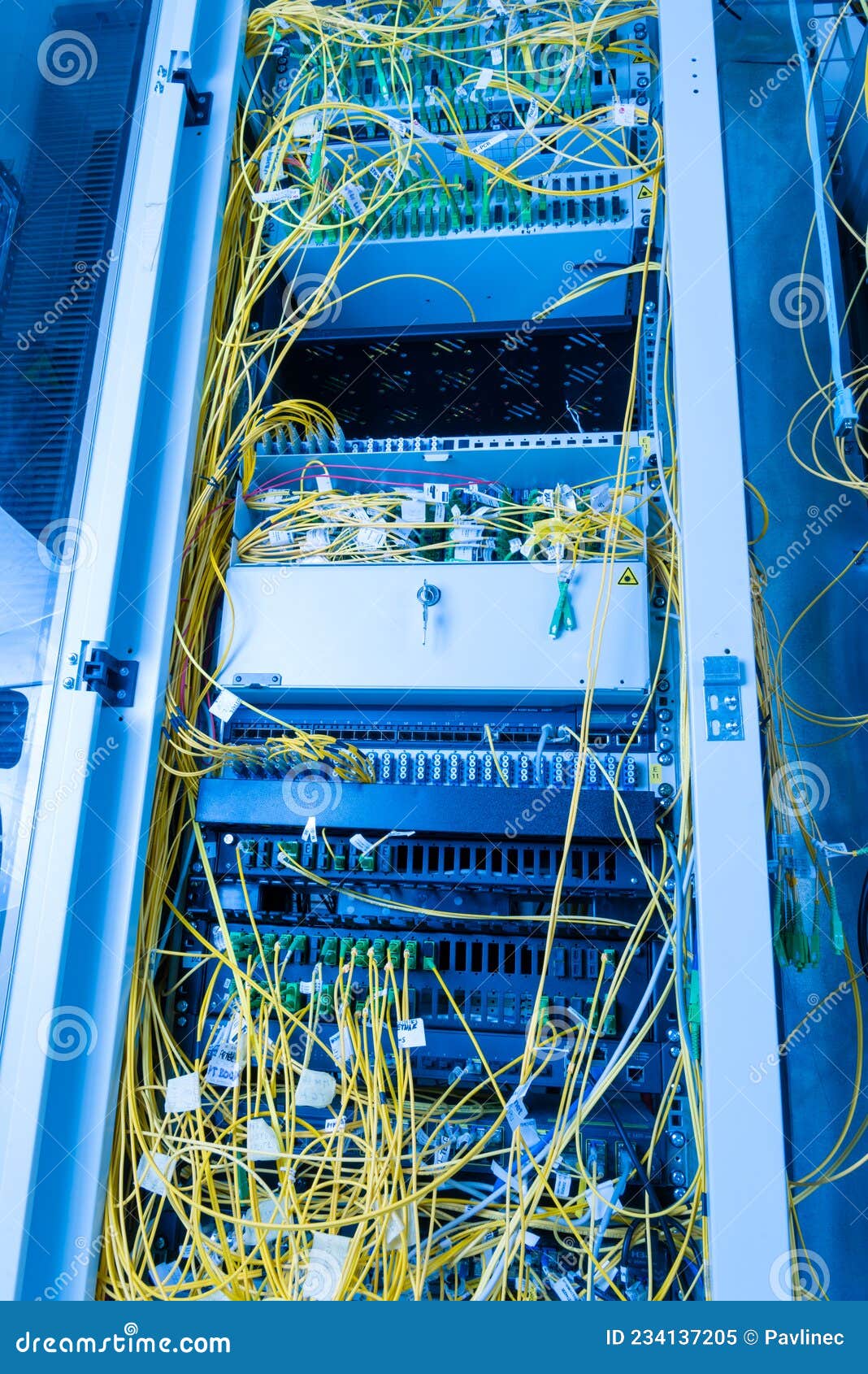 Server with Connected Fiber Optic Cables Stock Image - Image of ...