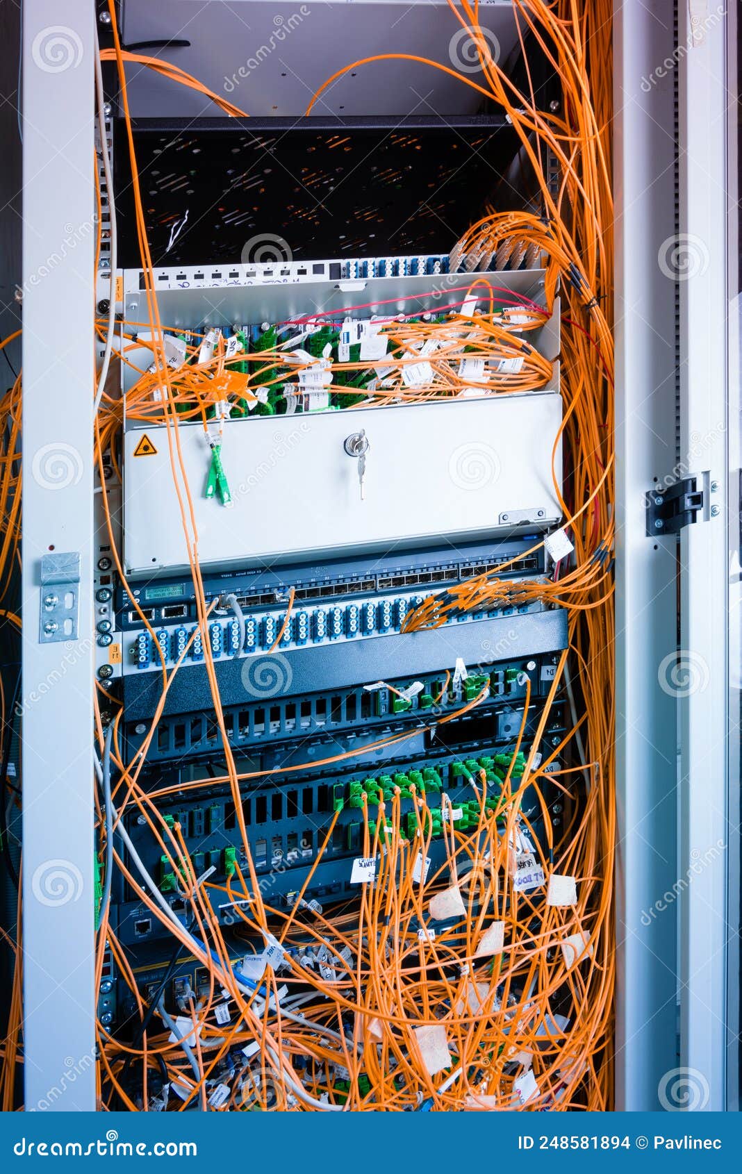 Server with Connected Fiber Optic Cables Stock Photo - Image of ...
