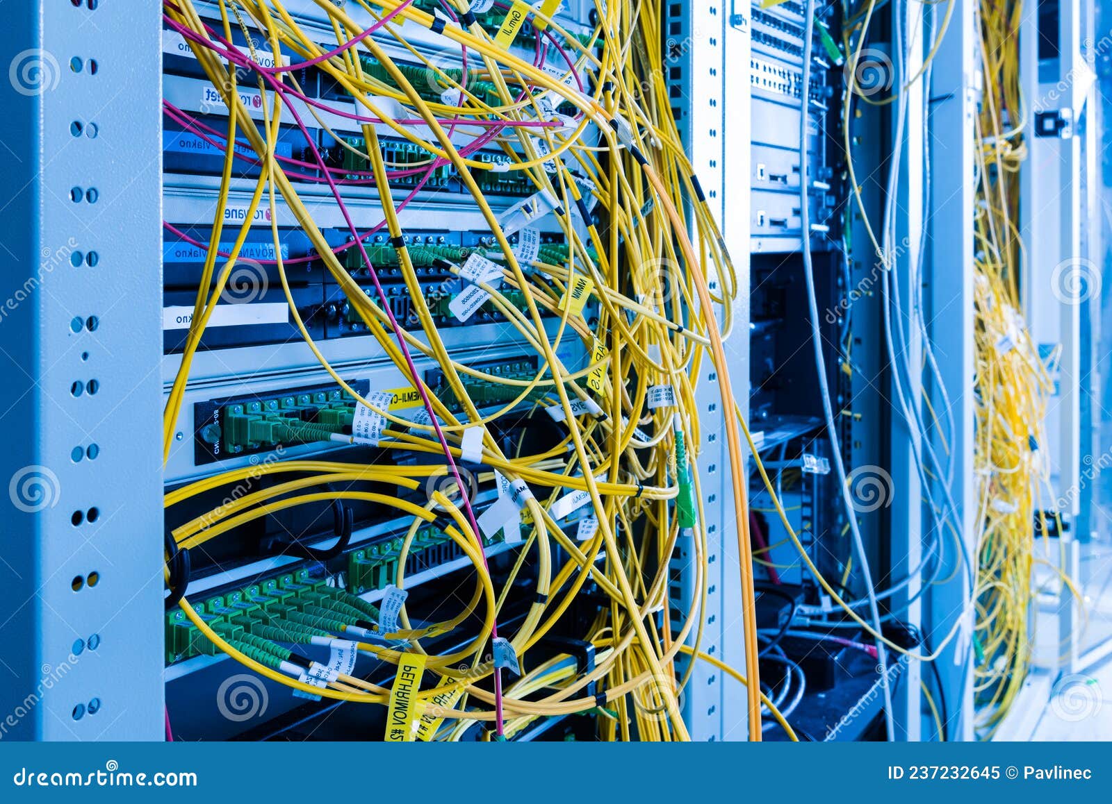 Server with Connected Fiber Optics Cables Stock Image - Image of ...