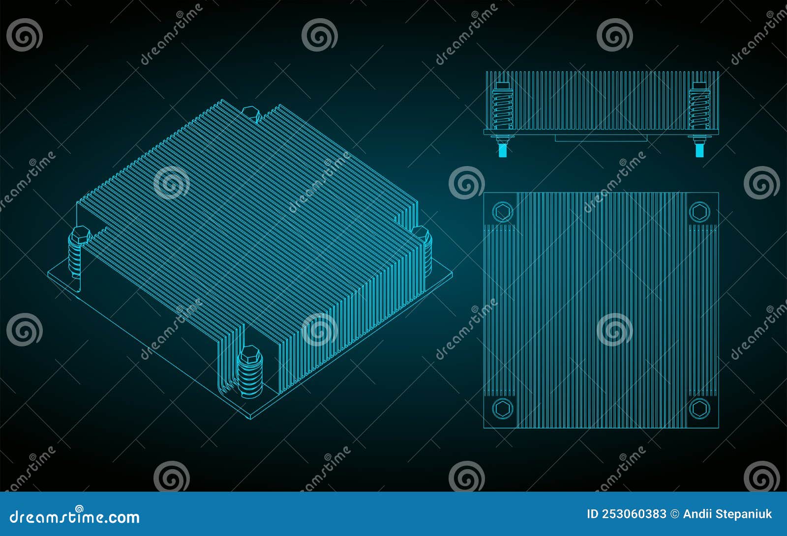 Server CPU Cooler Blueprints Stock Vector - Illustration of processor ...