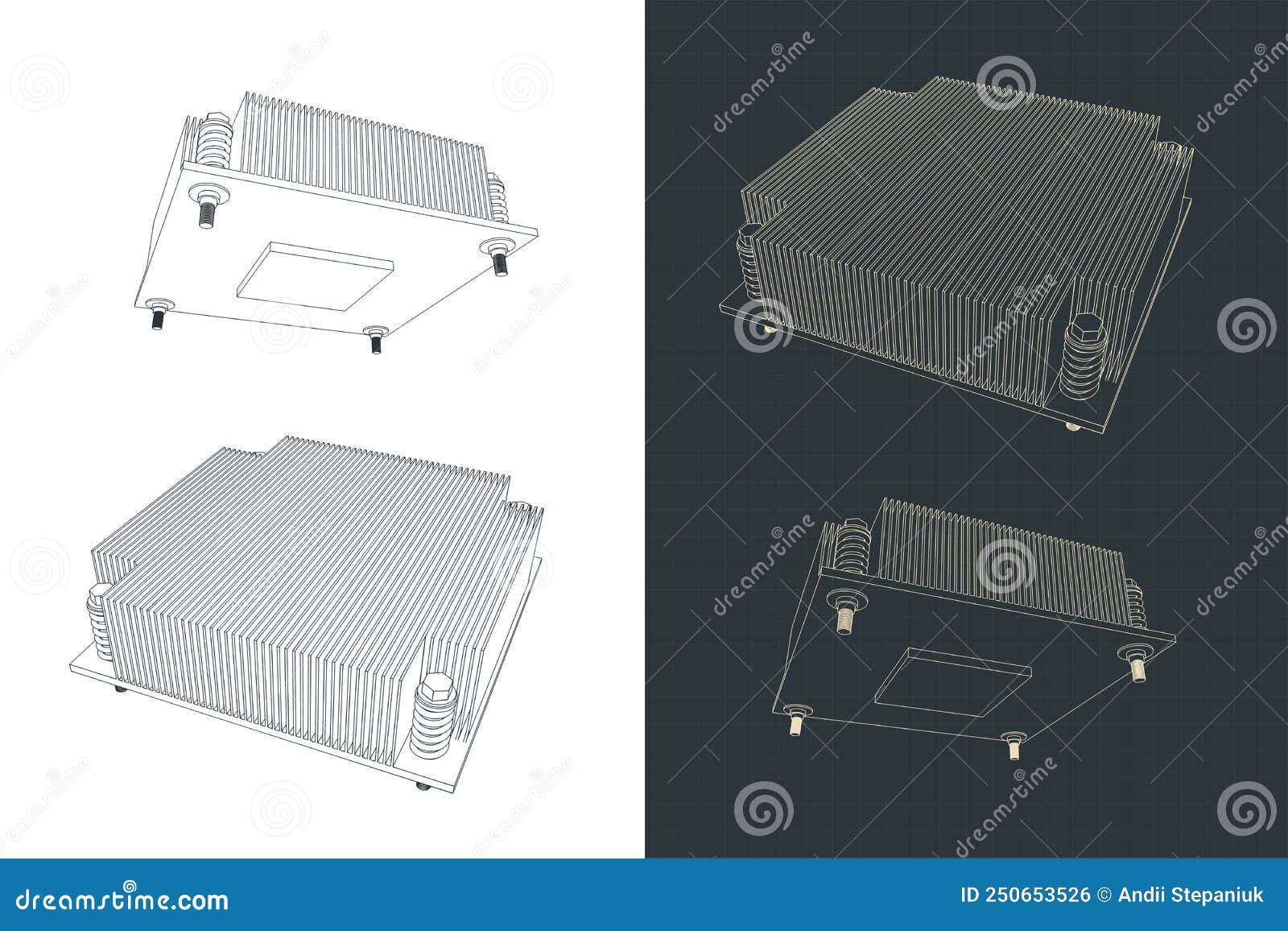 Server CPU cooler drawings stock vector. Illustration of copper - 250653526