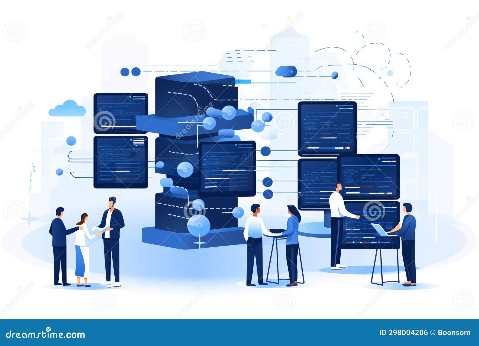 Server Data Center Concept with People and Computer Server Storage ...
