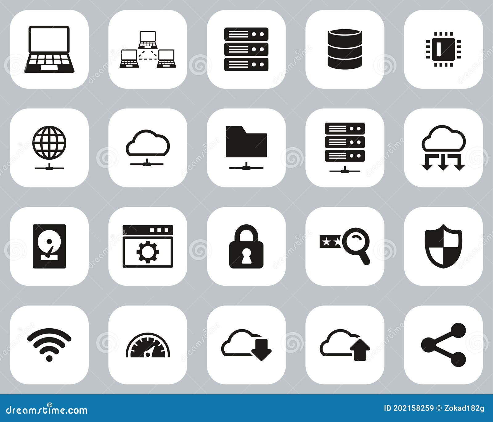 Server & Data Center Icons Black & White Flat Design Set Big Stock ...