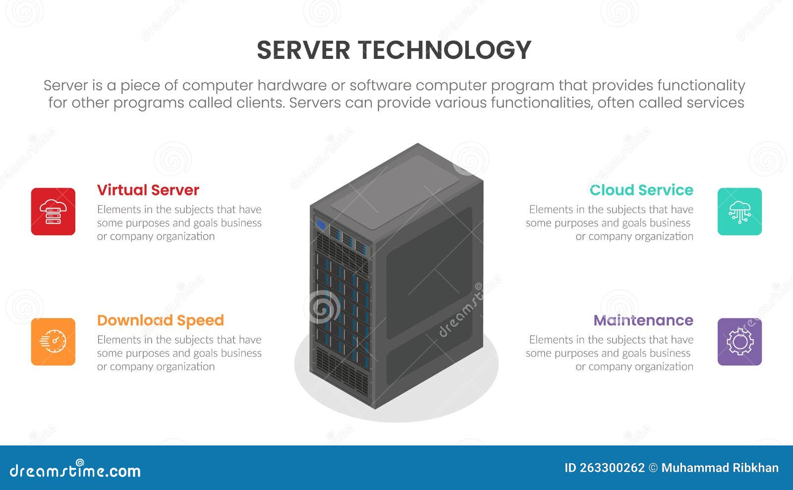 Server Database Infographic Concept for Slide Presentation with 4 Point ...