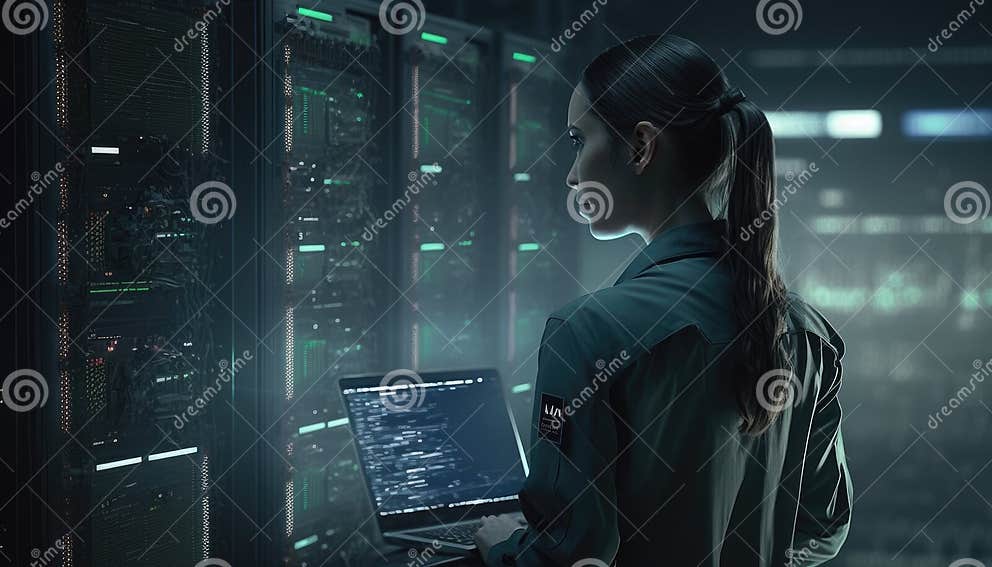 Server Computing Specialist with Multiethnic Female System Administrator Working with Data ...