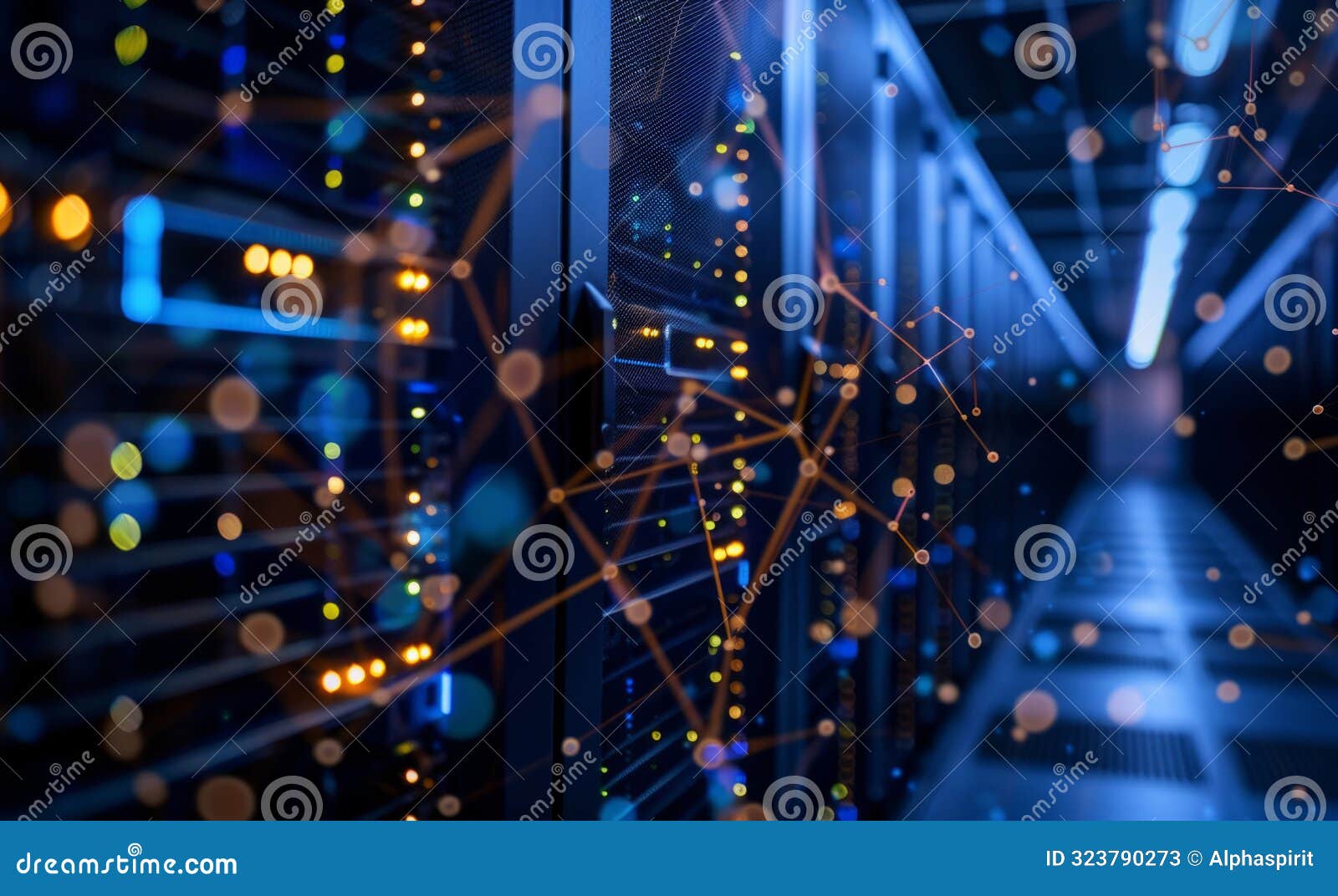Server Farm in a Data Center with Network Connections Depicted in an ...