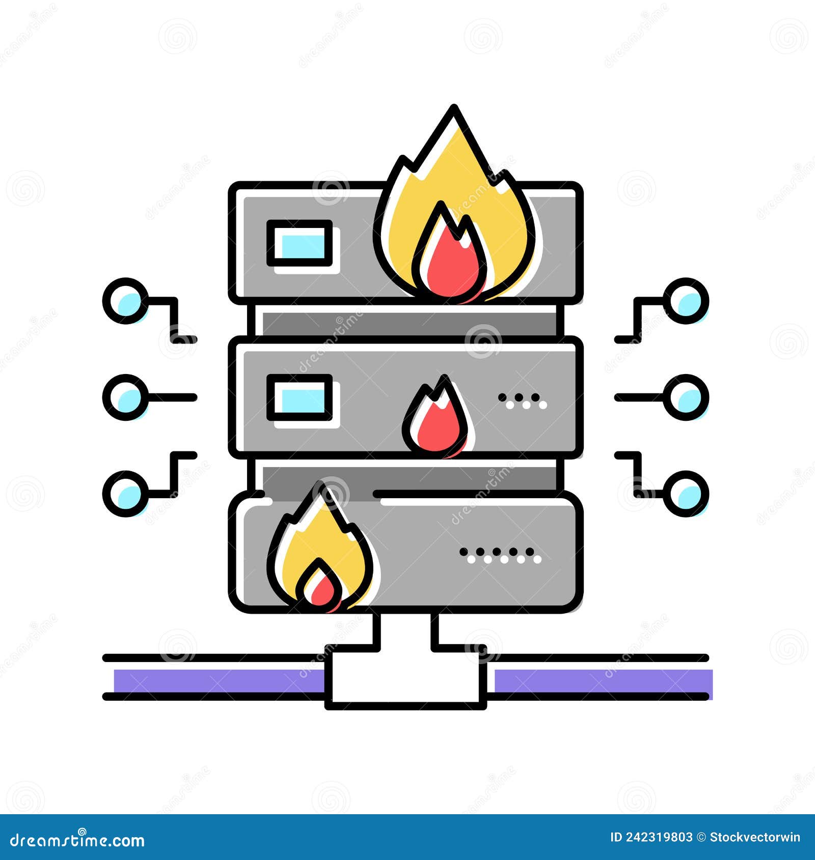 Server Fire Security System Color Icon Vector Illustration Stock Vector ...