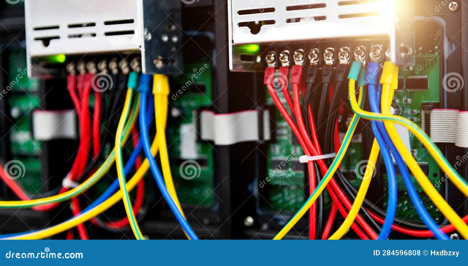 Server Front Side Showing Colorful Switches And Wiring Stock Photo ...