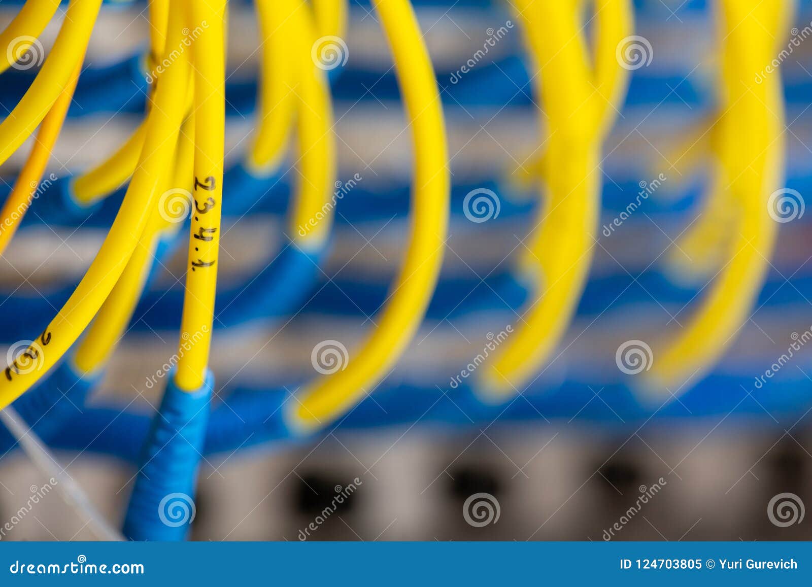 Server Front Side Showing Colorful Switches and Wiring Abstract Blurred ...