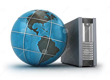 Server and Globe, 3D Concept Stock Illustration - Illustration of blue ...
