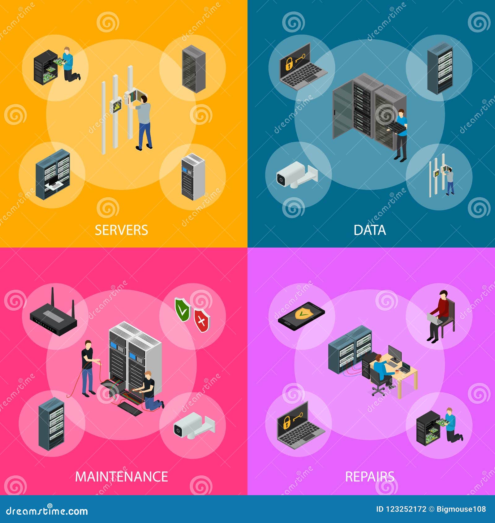 Server Hardware Banner Set Isometric View. Vector Stock Vector ...
