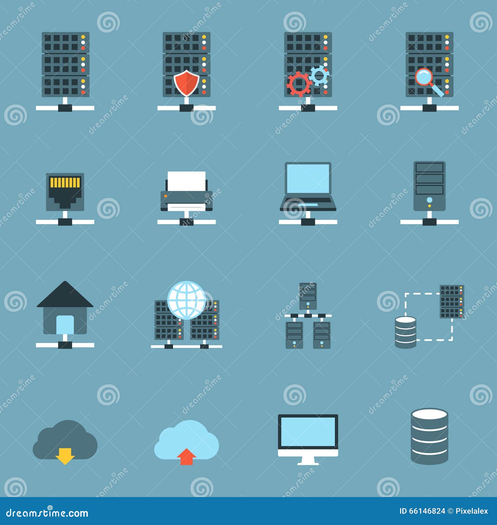 Server Hosting Icons Flat stock vector. Illustration of cloud - 66146824