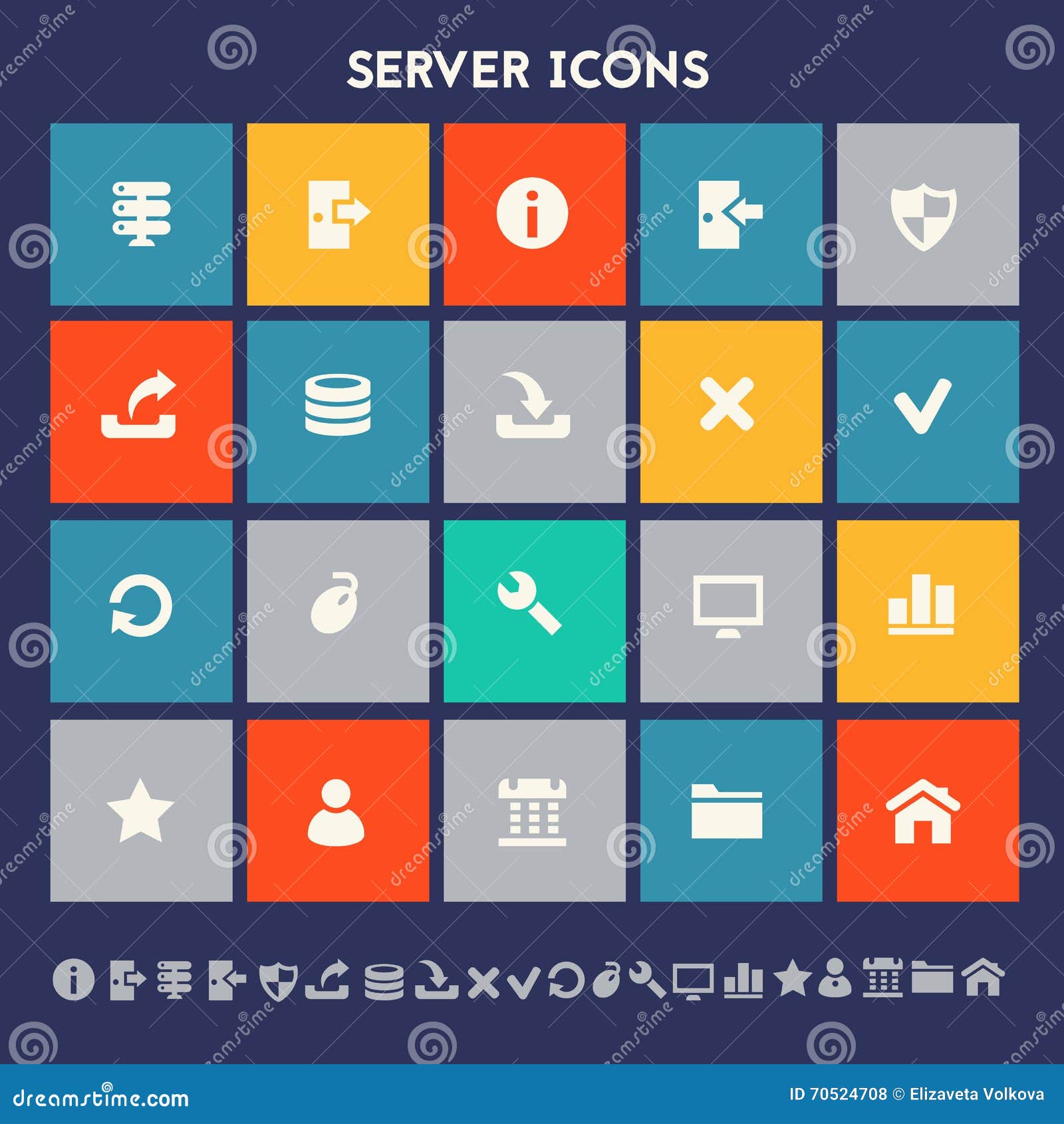 Server Icon Set. Multicolored Square Flat Buttons Stock Vector ...