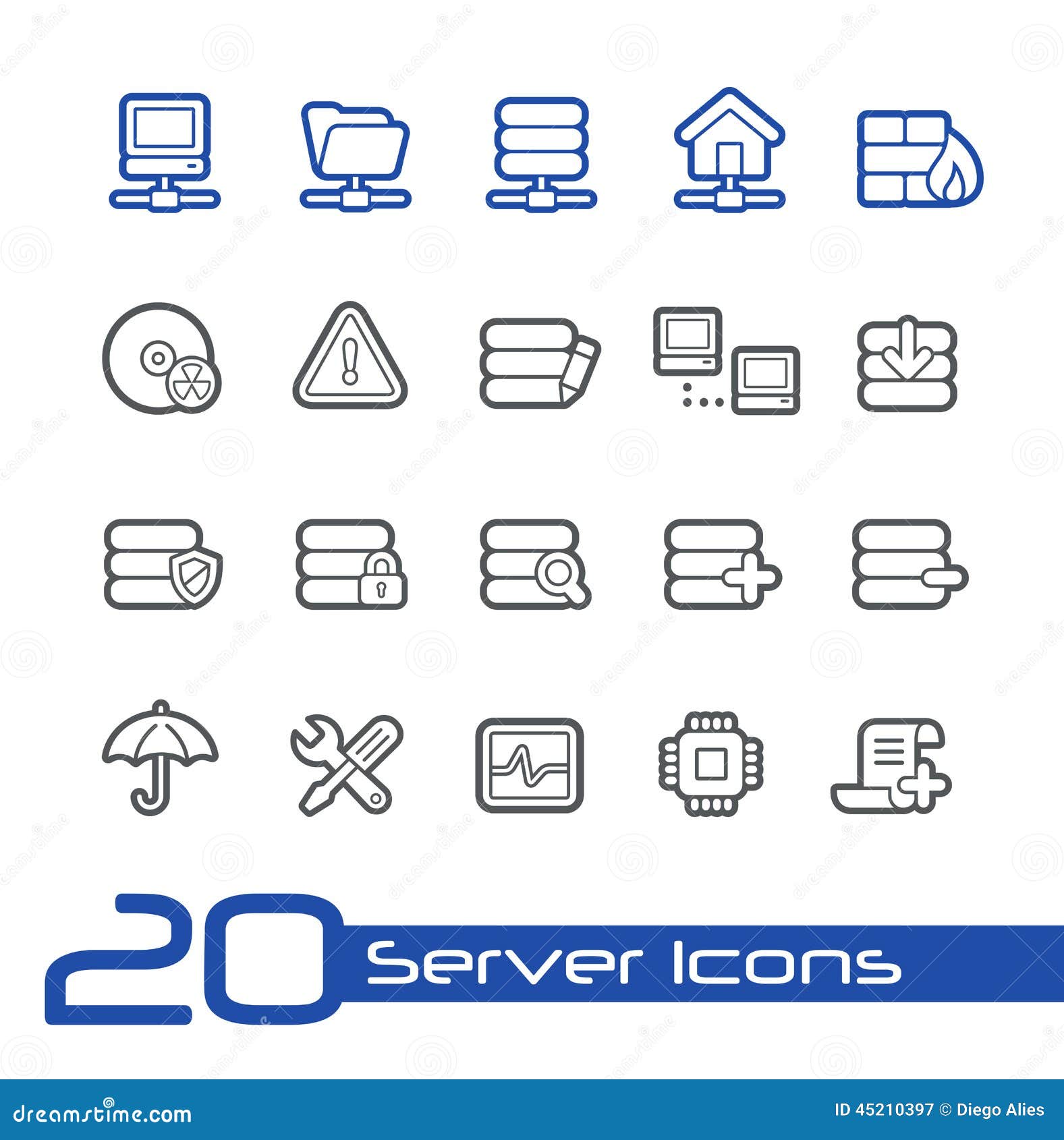 Server Icons // Line Series Stock Vector - Illustration of drive, bars ...