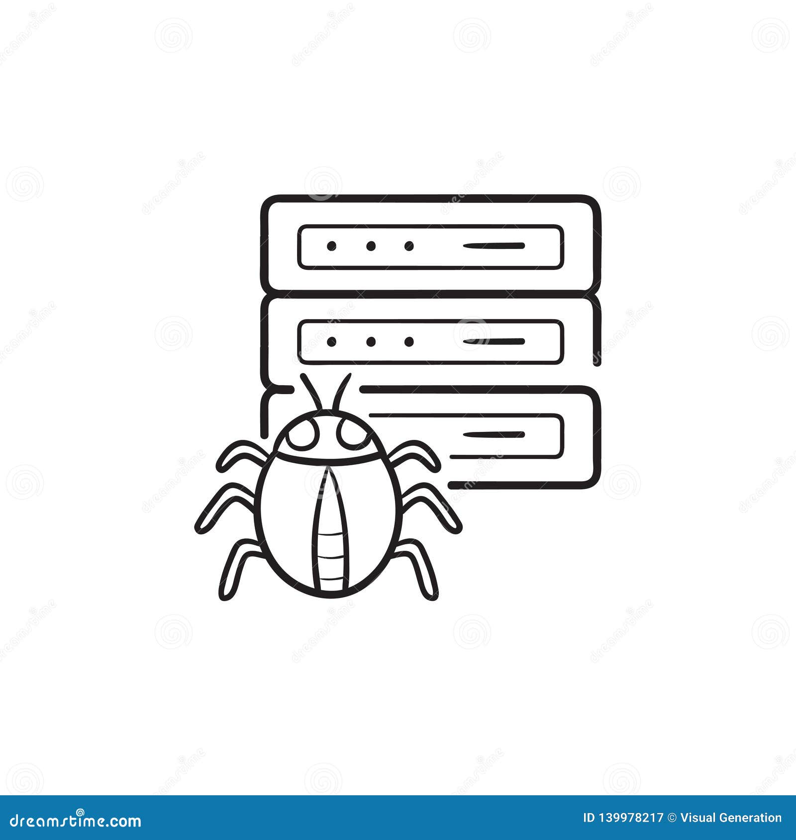 Server Infected By Malware With Bug Hand Drawn Outline Doodle Icon ...
