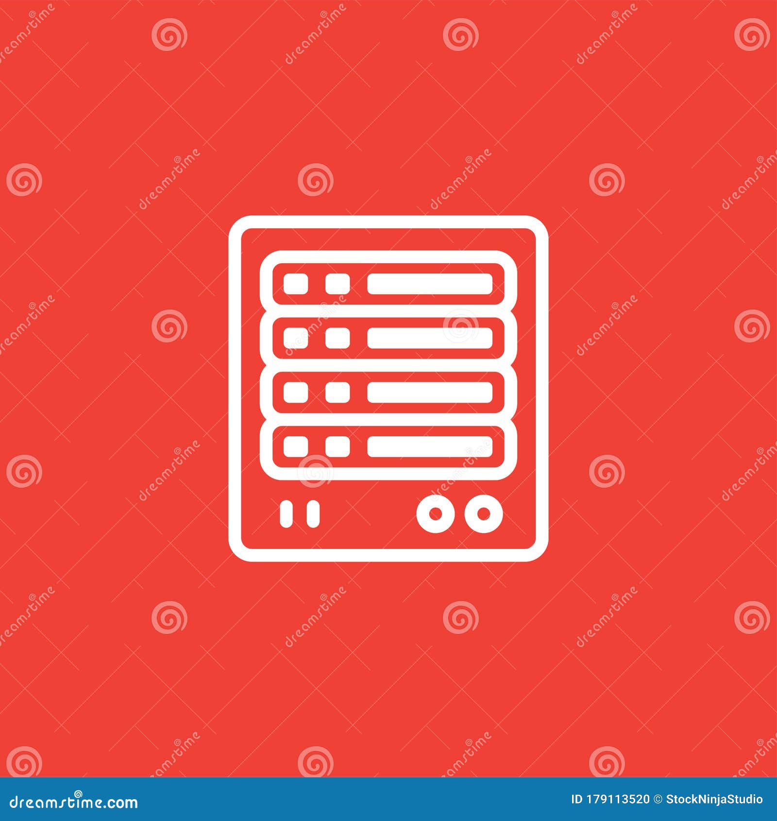 Server Line Icon on Red Background. Red Flat Style Vector Illustration ...