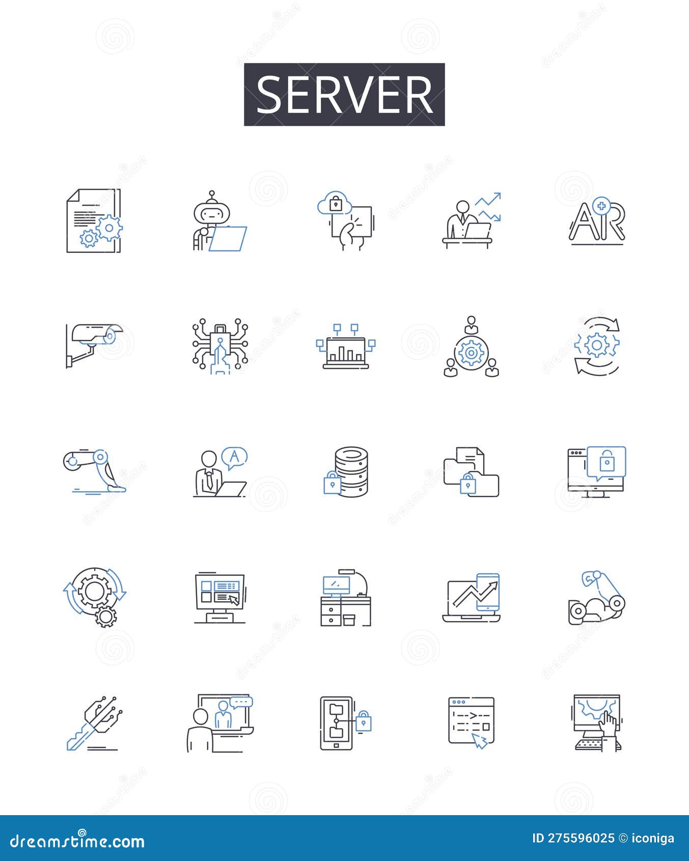 Server Line Icons Collection Host Node Machine Platform Computer System Nerk Vector And