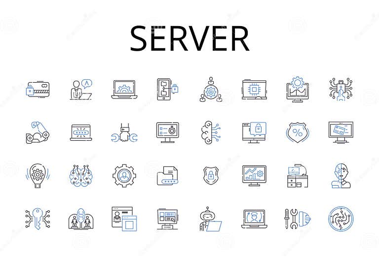 Server Line Icons Collection. Host, Node, Machine, Platform, Computer ...