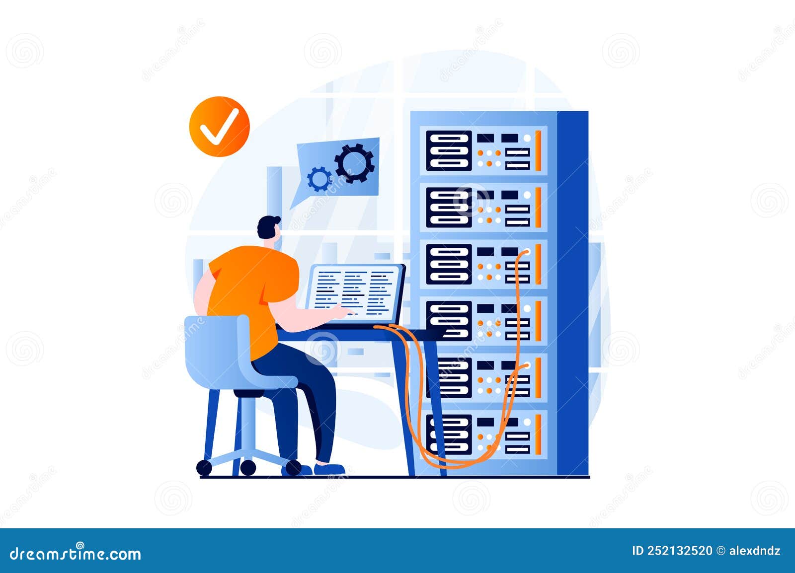 Server Maintenance Concept with People Scene in Flat Cartoon Design ...