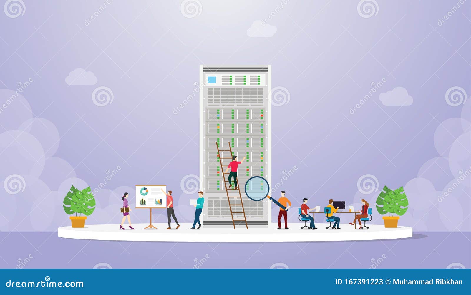 Server Monitoring Analysis Service Team with People Work Analyze ...