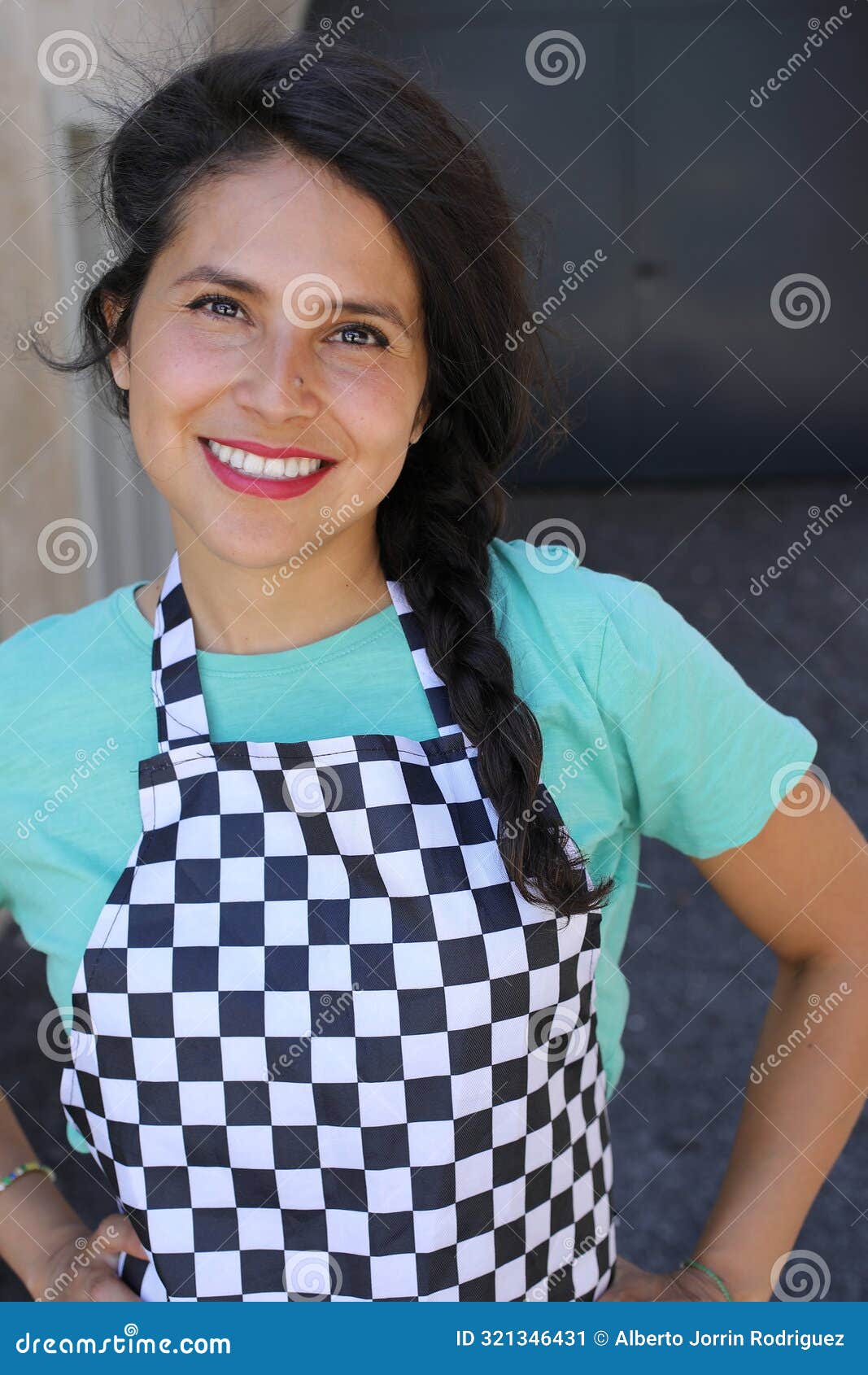 Server Posing with Black and White Modern Apron Stock Image - Image of ...