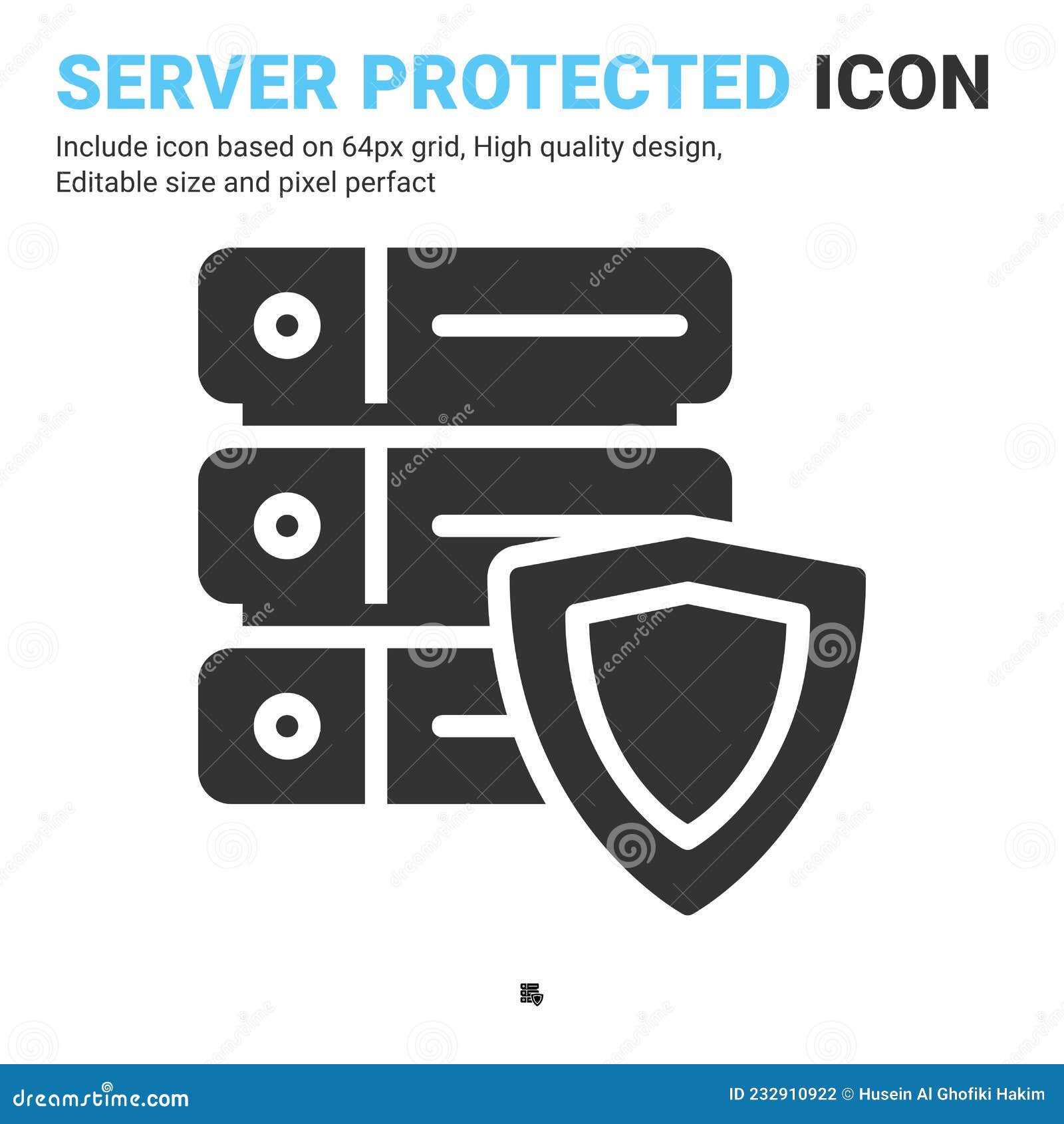 Server Protected Icon Vector with Glyph Style Isolated on White ...