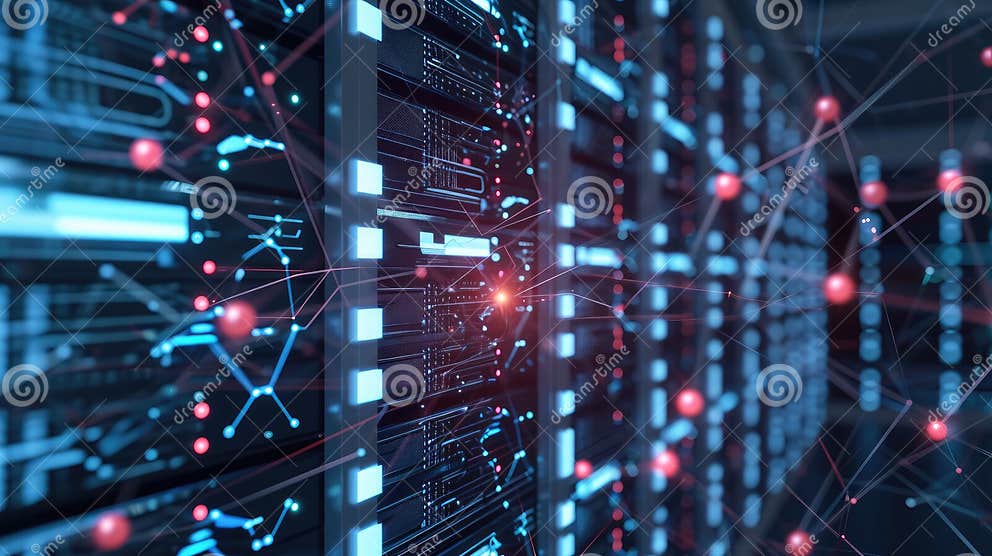 Server Rack Animation with Interconnected Circuit Board Dots, Ai ...