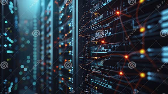 Server Rack Animation with Interconnected Circuit Board Dots, Ai ...