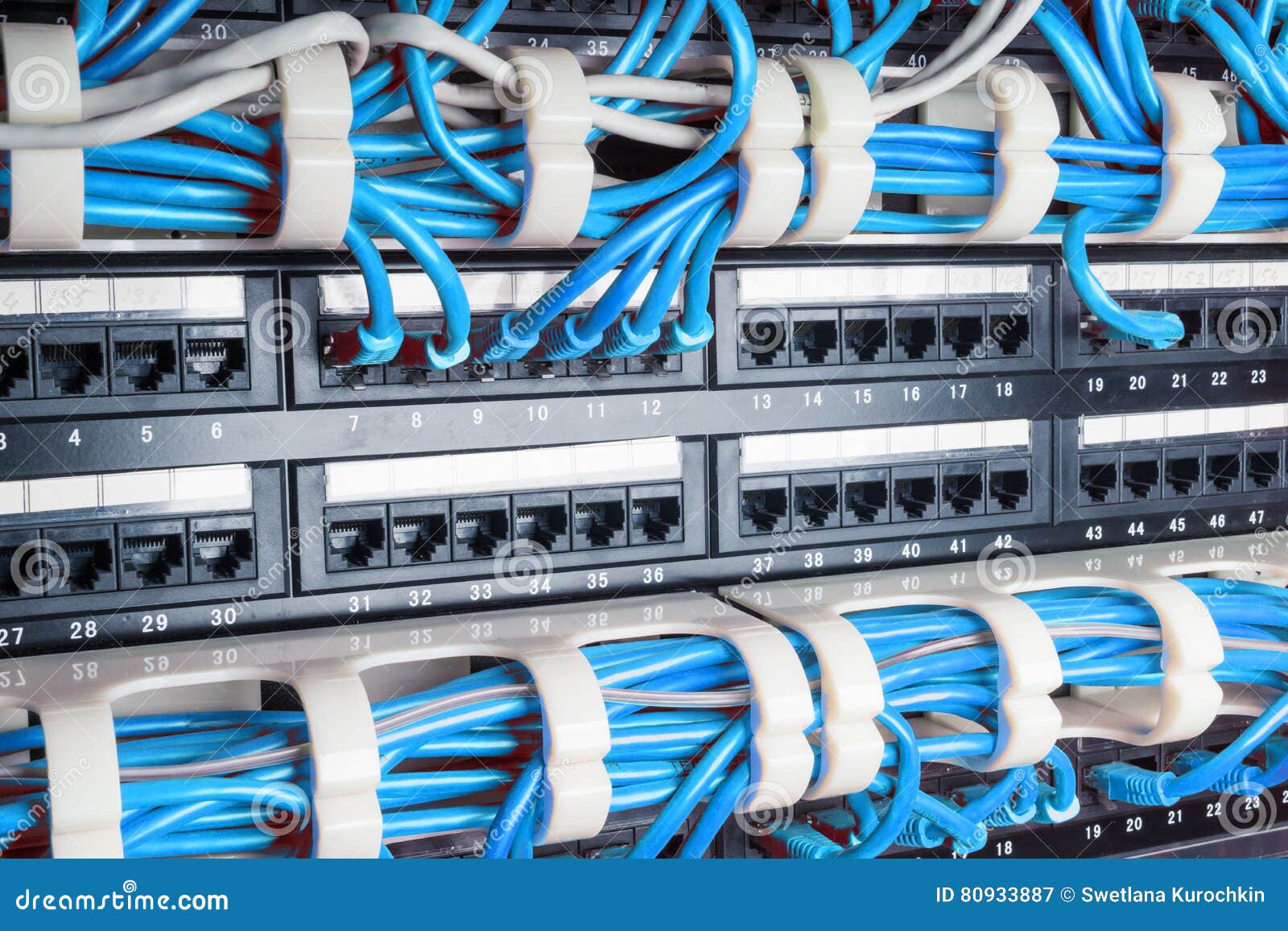 Server Rack with Blue Cables Stock Image - Image of plug, interface ...