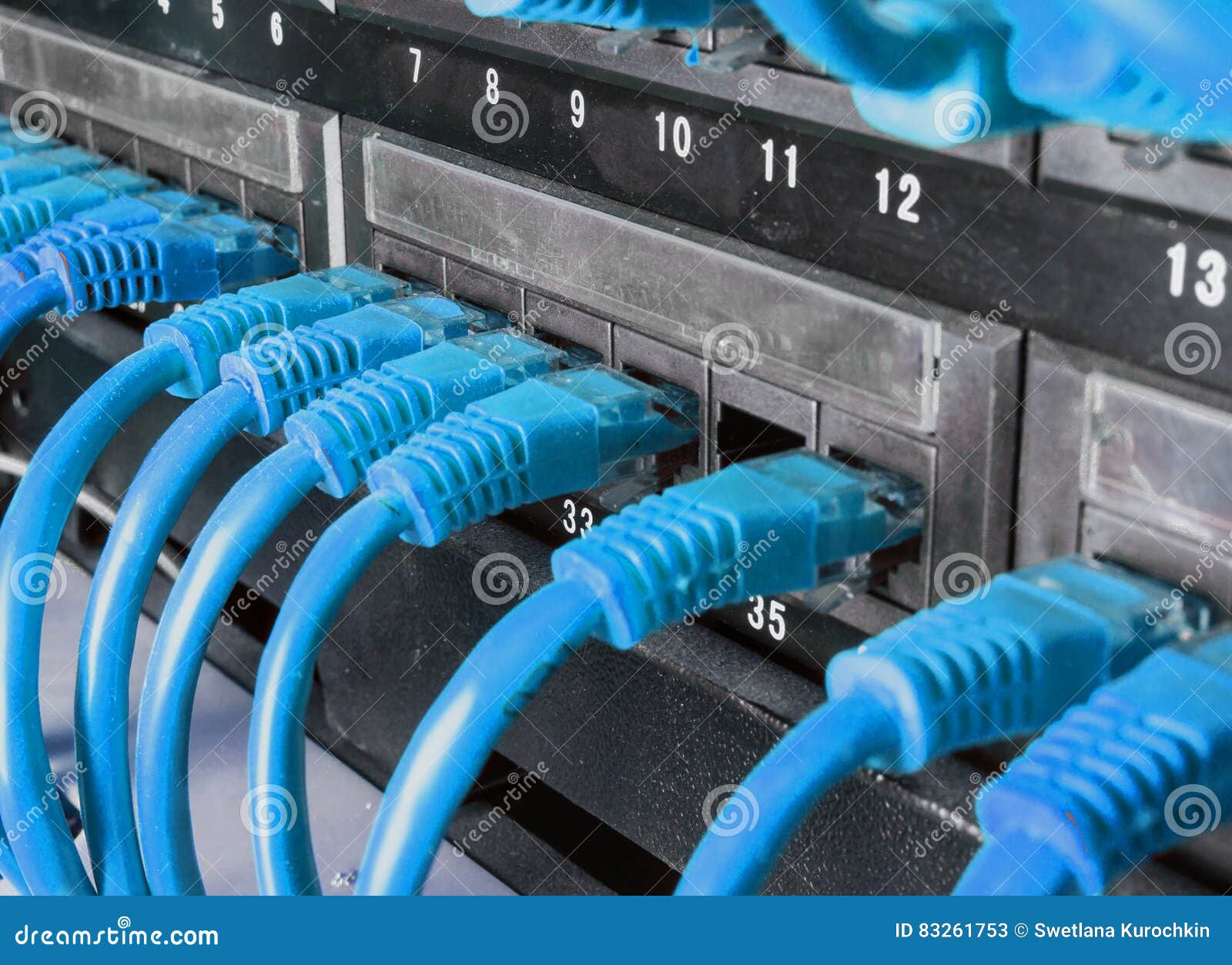 Server Rack with Blue Cables Stock Image - Image of equipment, ethernet ...