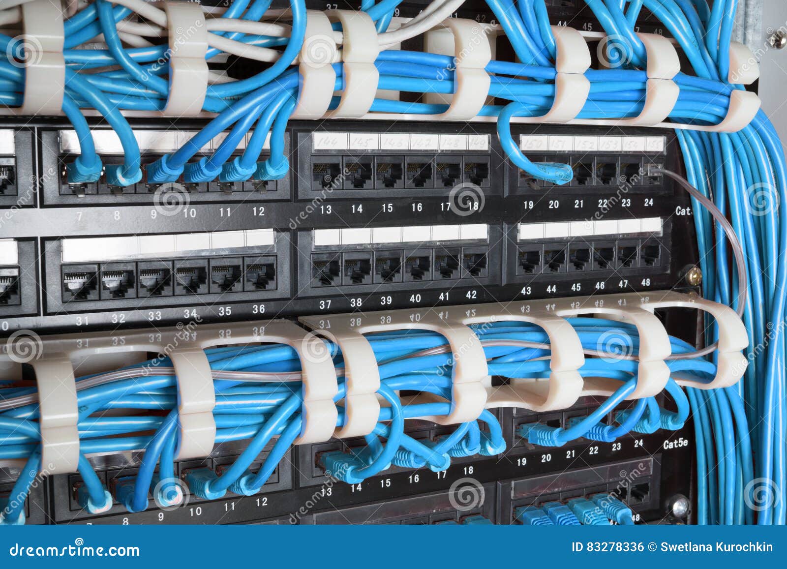 Server Rack with Blue Cables Stock Photo - Image of equipment ...