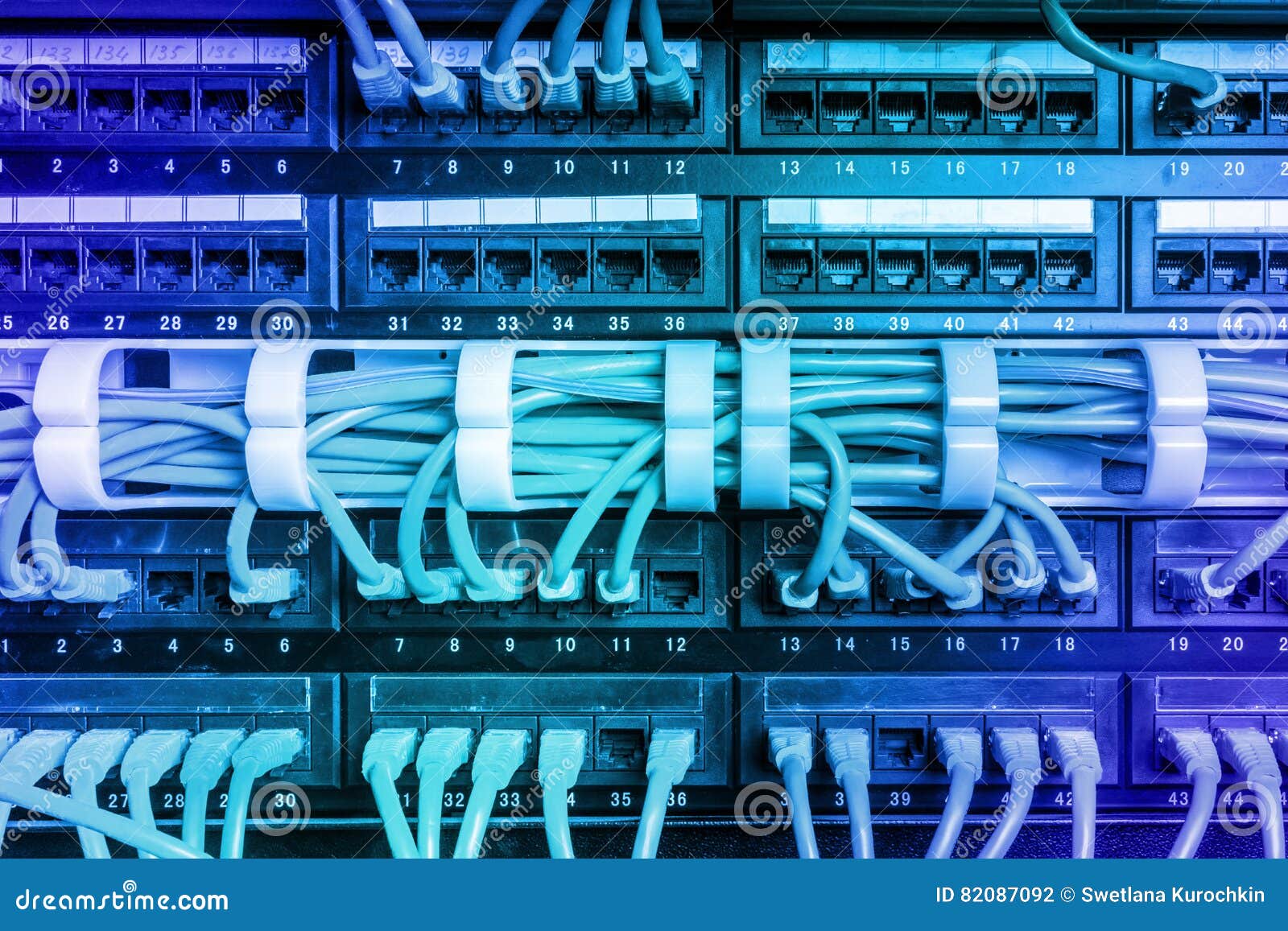 Server Rack with Blue Cables Stock Photo - Image of cable, data: 82087092