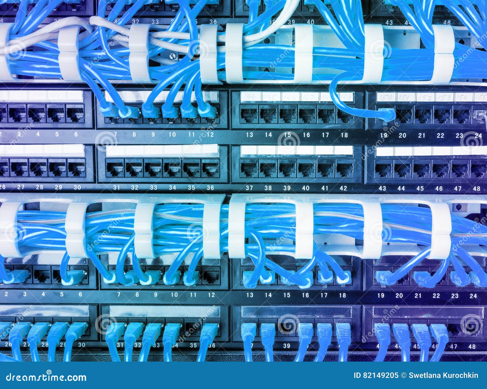 Server Rack with Blue Cables Stock Image - Image of data, computer ...