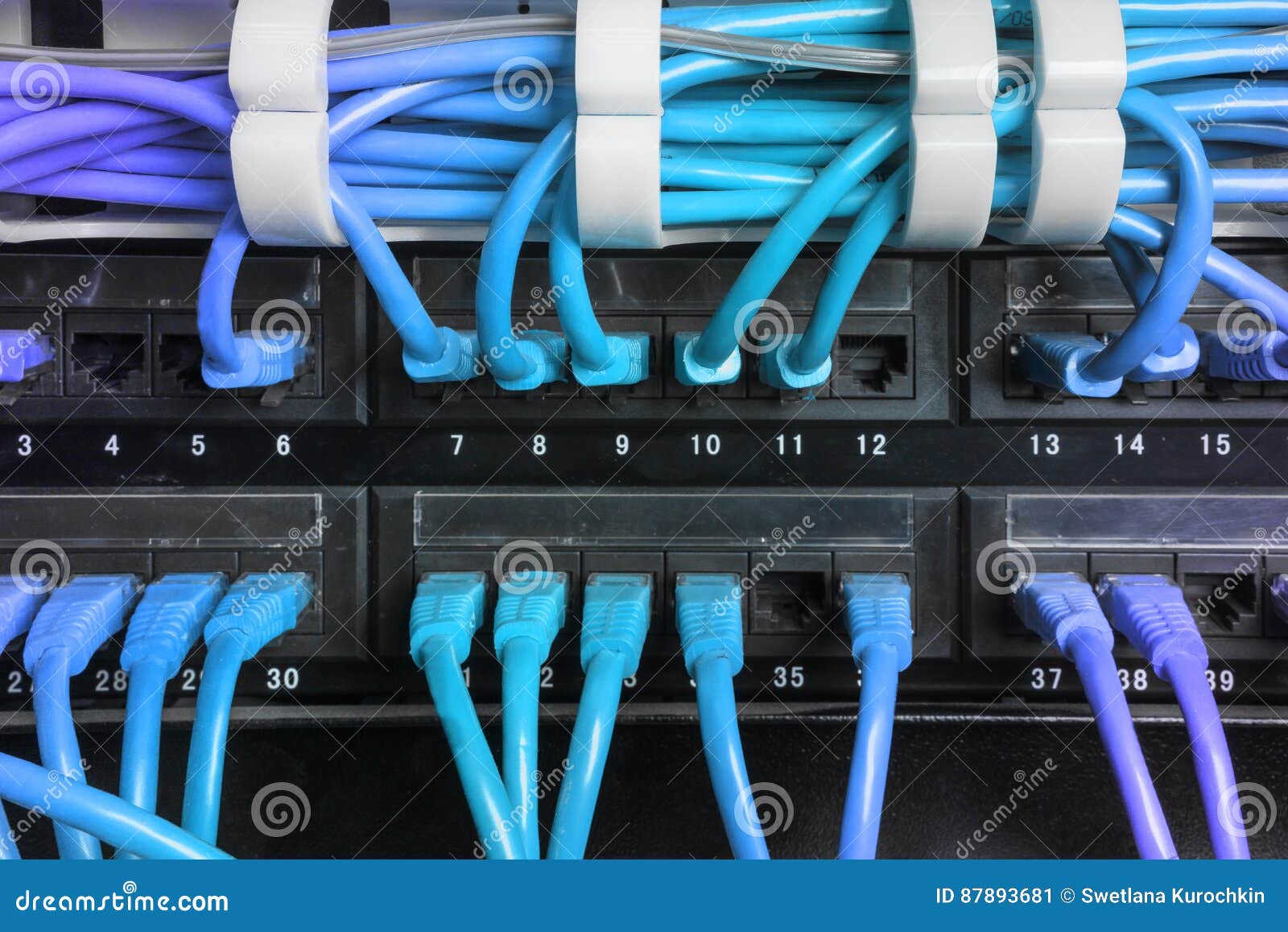 Server Rack with Blue Internet Patch Cord Cables Stock Image - Image of ...