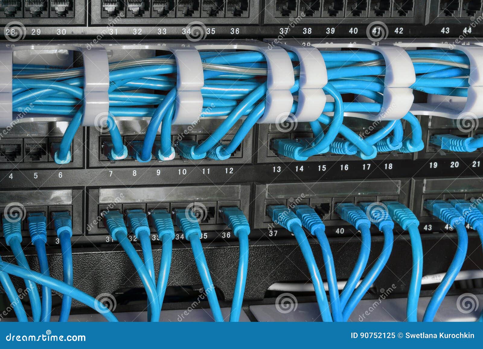 Server Rack with Blue Internet Patch Cord Cables Stock Image - Image of ...