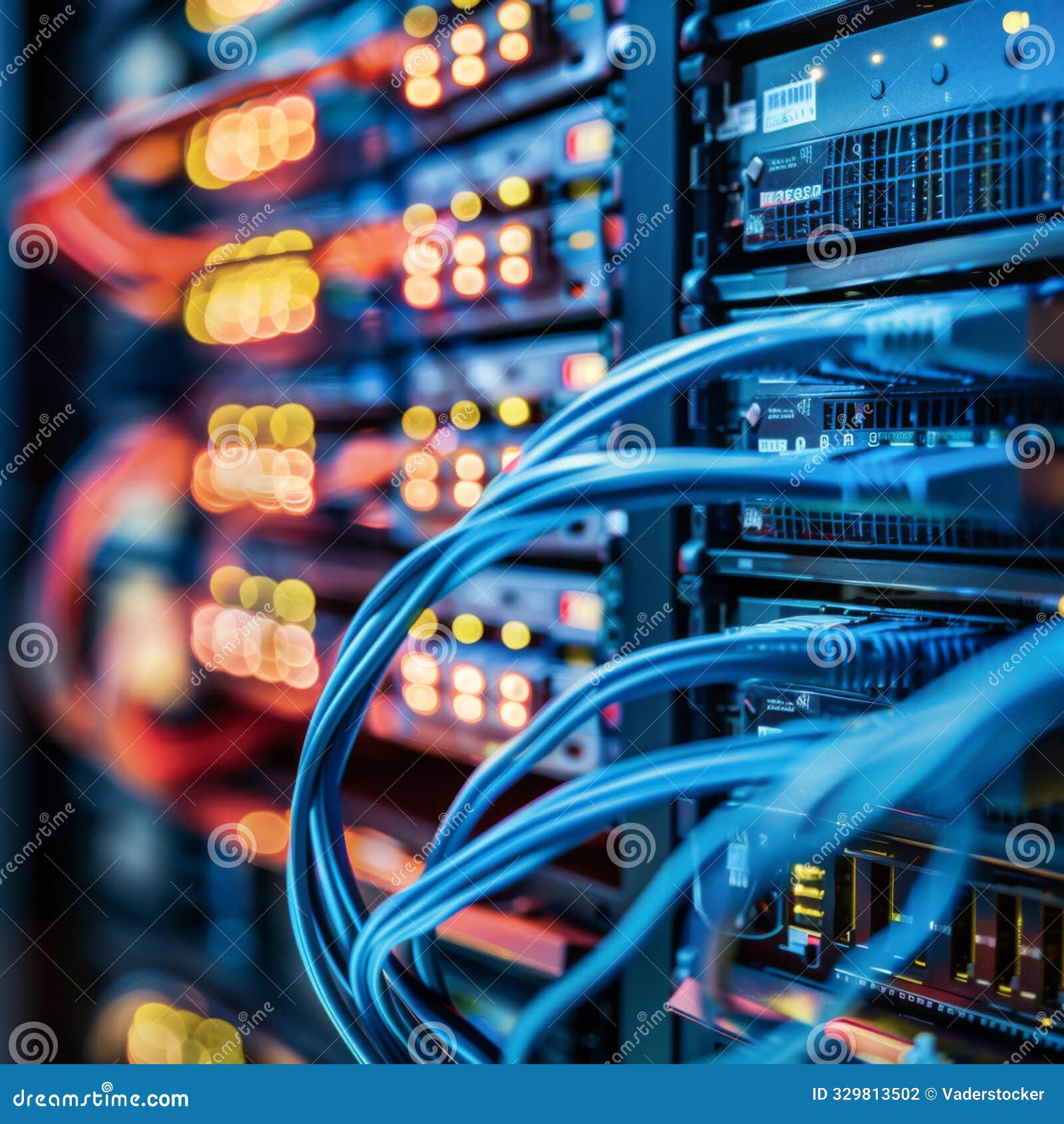 Server Rack with Blue and Orange Network Cables Stock Illustration ...