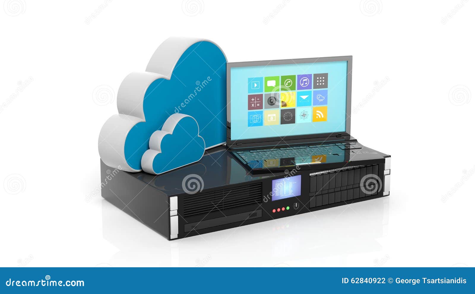 Server Rack, Cloud and Laptop Icons Stock Illustration - Illustration ...