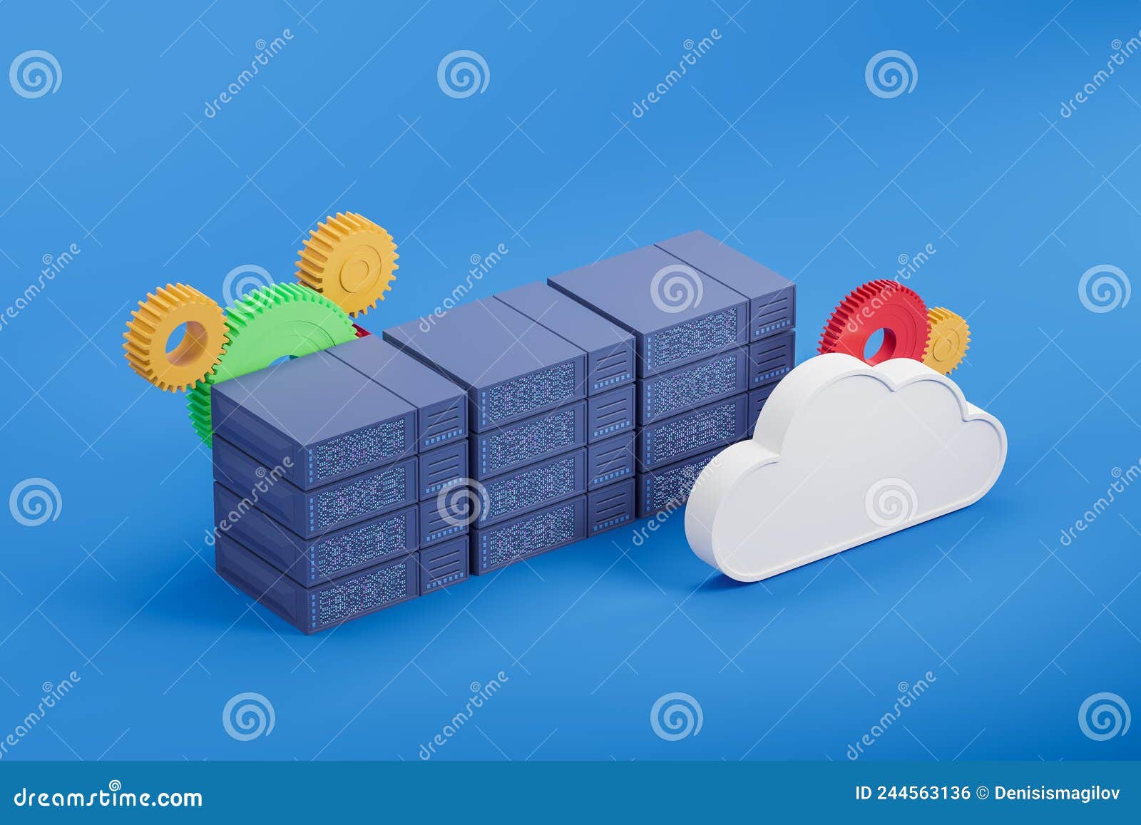 Server Rack and Cloud Storage, Cyberspace and Gears Stock Illustration ...