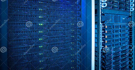 Server Rack Cluster in a Data Center Stock Image - Image of network ...