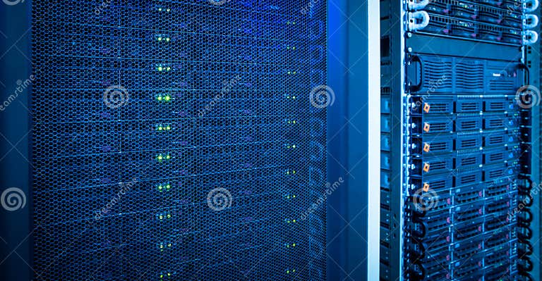 Server Rack Cluster in a Data Center Stock Image - Image of network ...